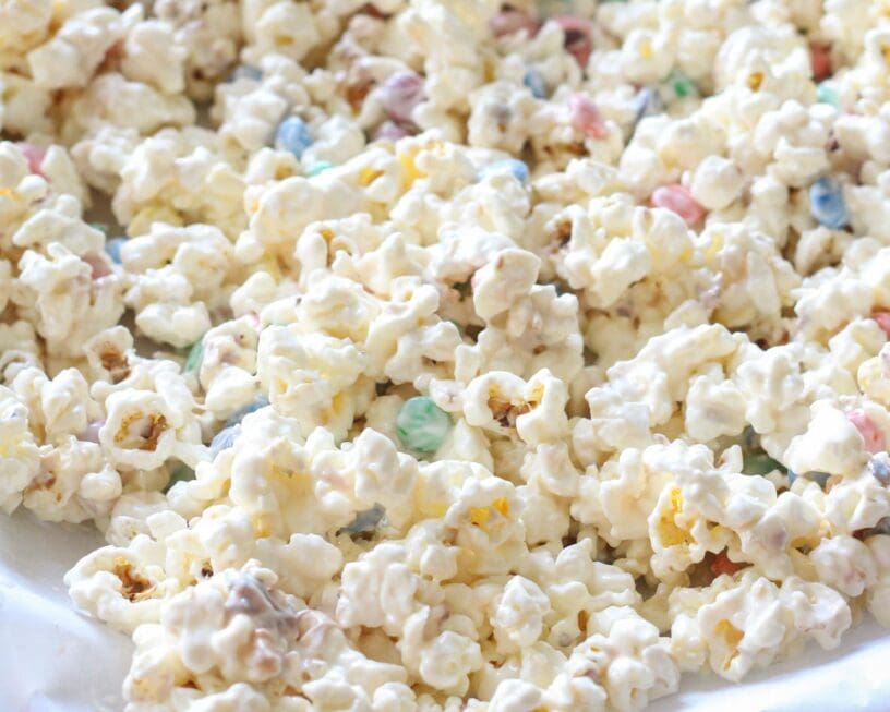 White Chocolate Popcorn with M&Ms
