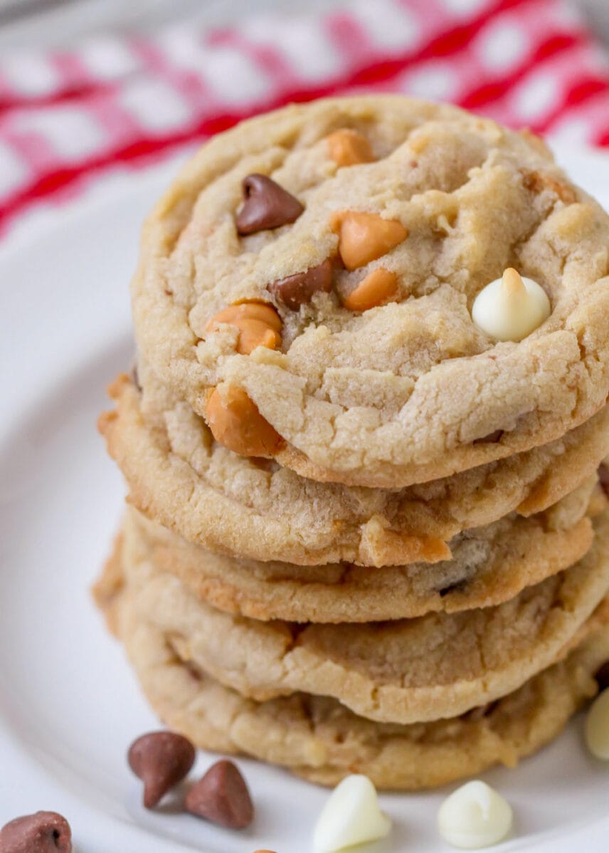 Triple Chocolate Chip Cookies {Milk, White & Butterscotch} | Lil' Luna