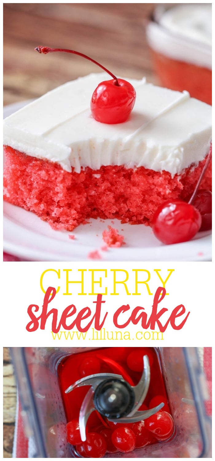 Cherry Sheet Cake {With Almond Cream Cheese Frosting} | Lil' Luna