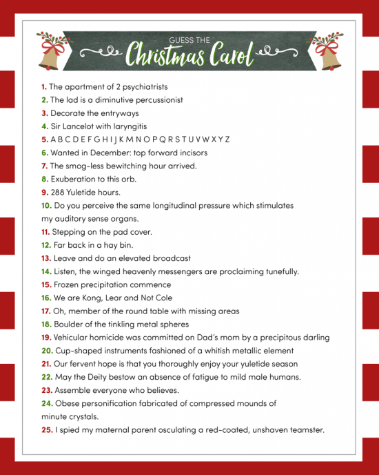 Guess the Christmas Carole Game {FREE Printable} | Lil' Luna