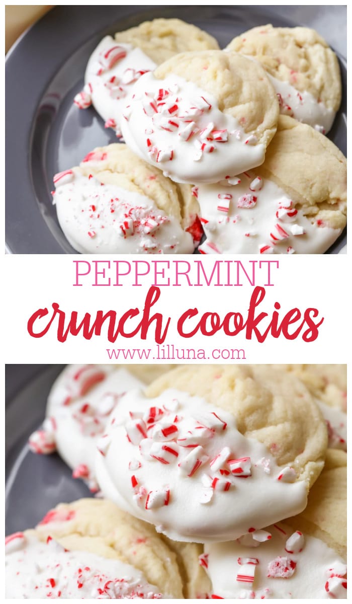Peppermint Crunch Cookies {Dipped in White Chocolate} | Lil' Luna