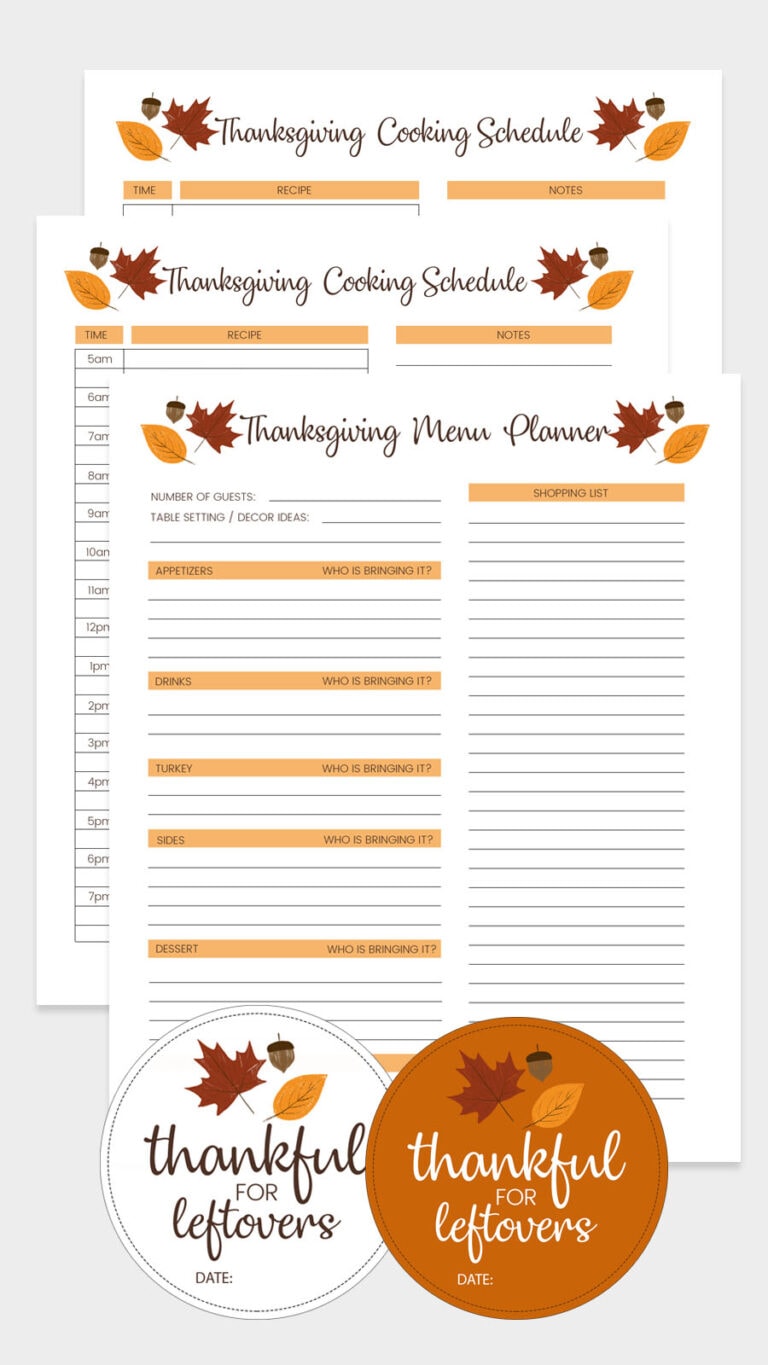 FREE Thanksgiving Menu Template, Schedule + Tags | Lil' Luna