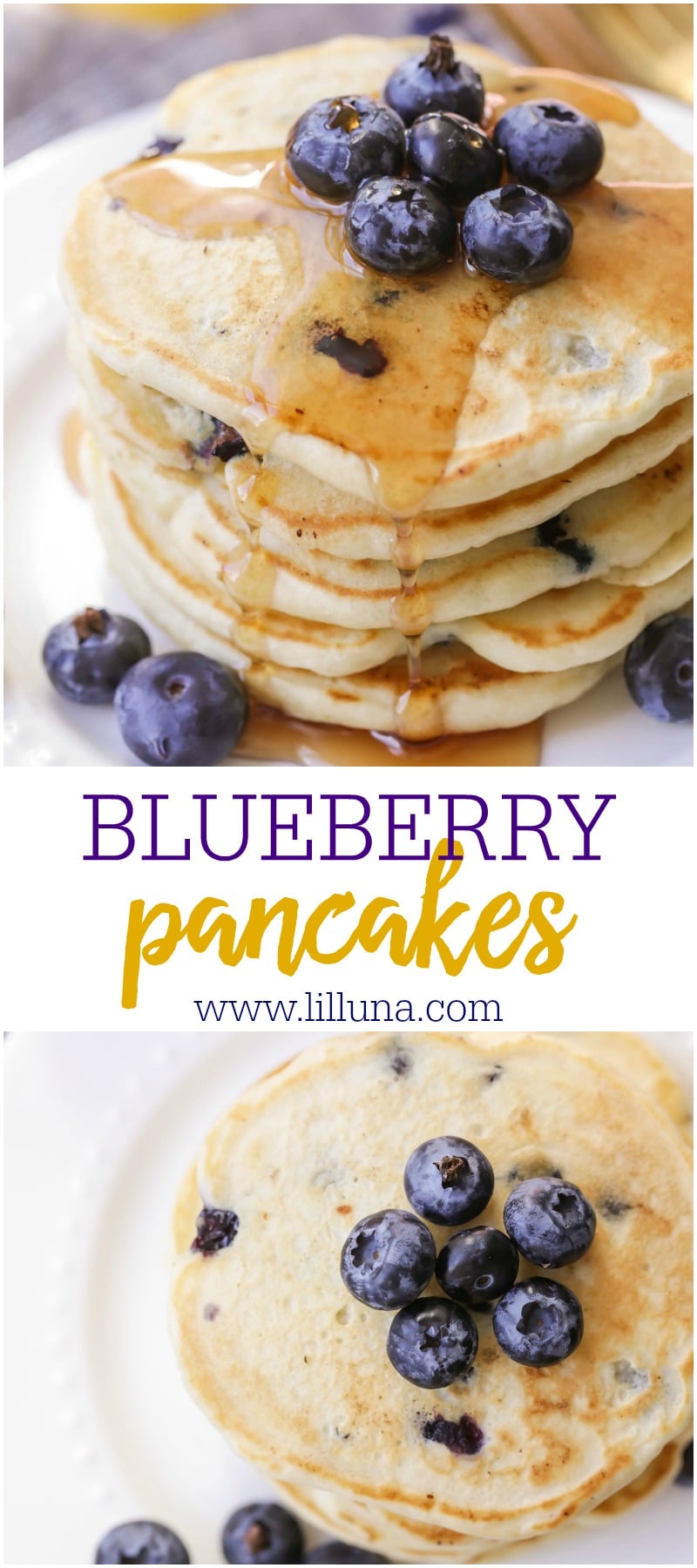 Fluffy Blueberry Pancakes {Made with Fresh Blueberries} | Lil' Luna