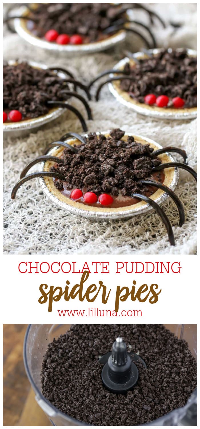 Chocolate Pudding Pie Spiders {Perfect for Halloween!} | Lil' Luna