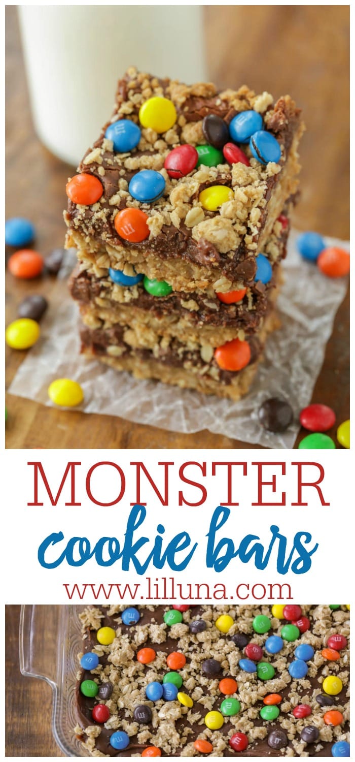 Monster Cookie Bars {Oats, Chocolate + M&M's} | Lil' Luna
