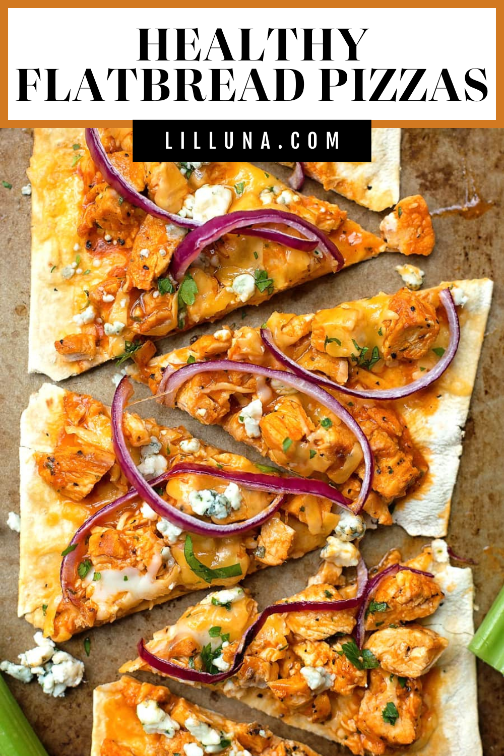 Healthy Flatbread Pizzas {Pesto + Buffalo Chicken Versions} | Lil' Luna