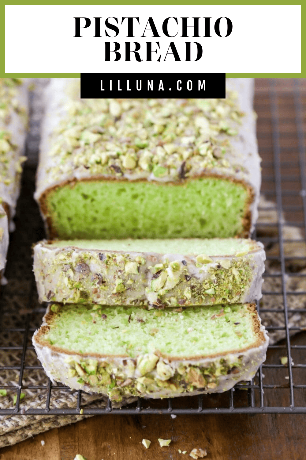 Pistachio Bread {With Almond Glaze!} | Lil' Luna