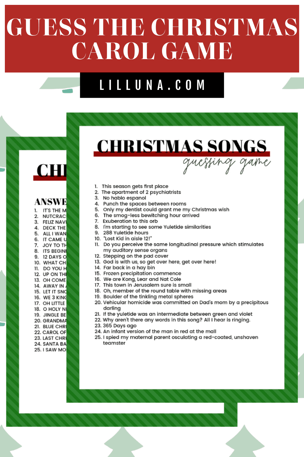 Guess the Christmas Carole Game {FREE Printable} | Lil' Luna