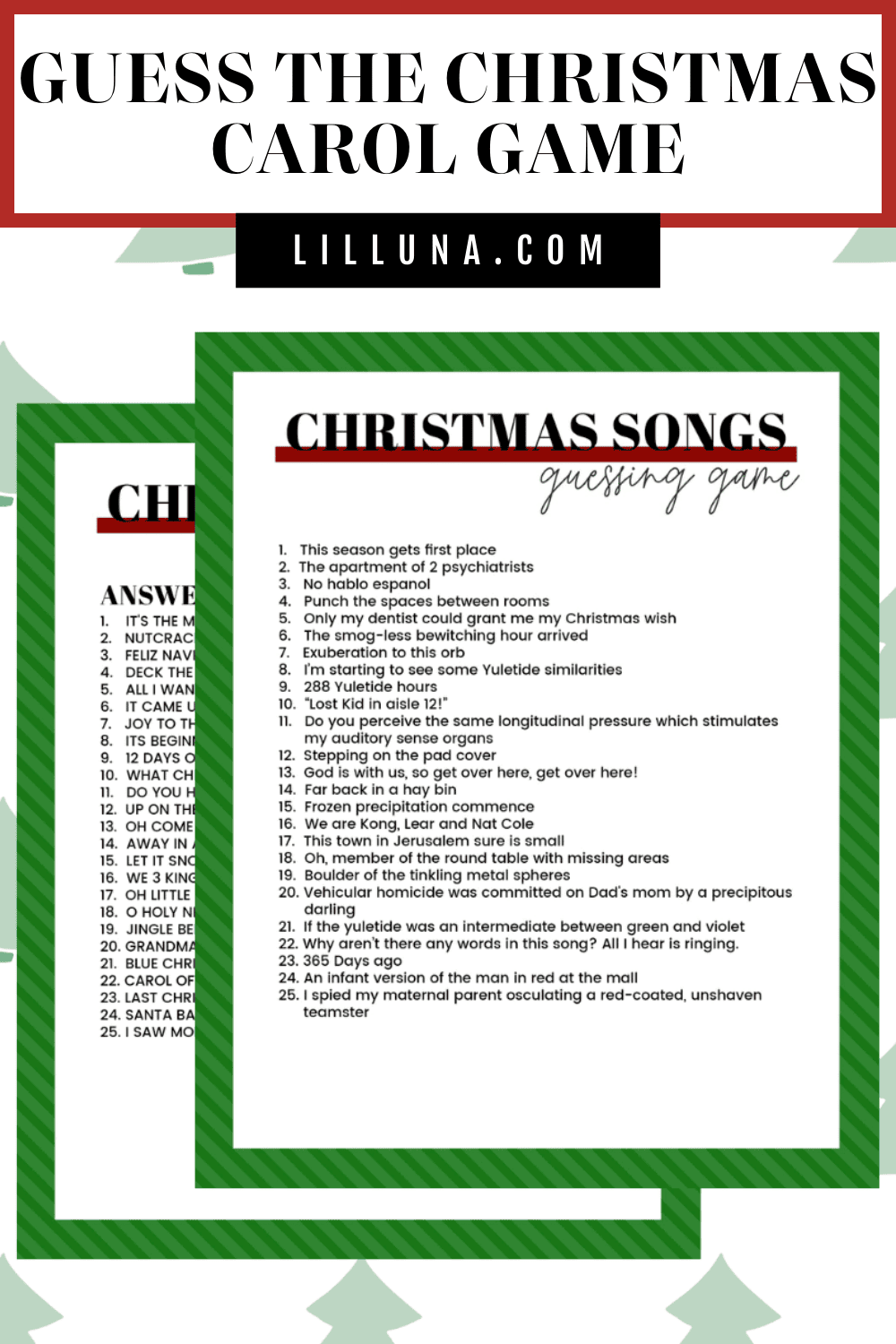 Guess the Christmas Carole Game {FREE Printable} | Lil' Luna
