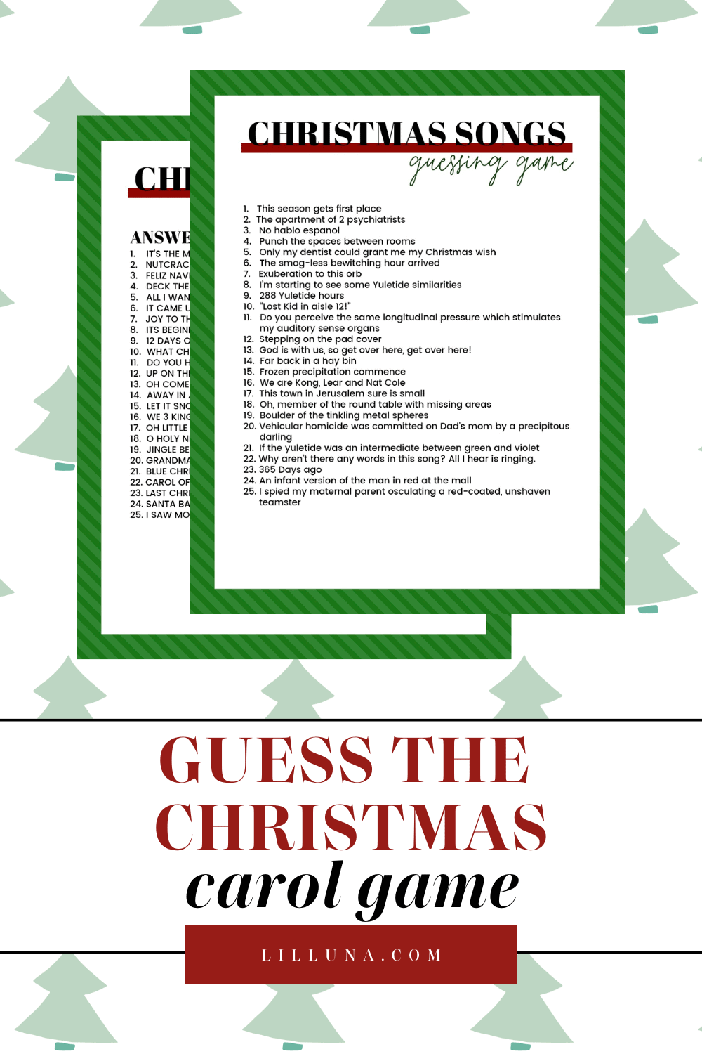 Guess the Christmas Carole Game {FREE Printable} | Lil' Luna